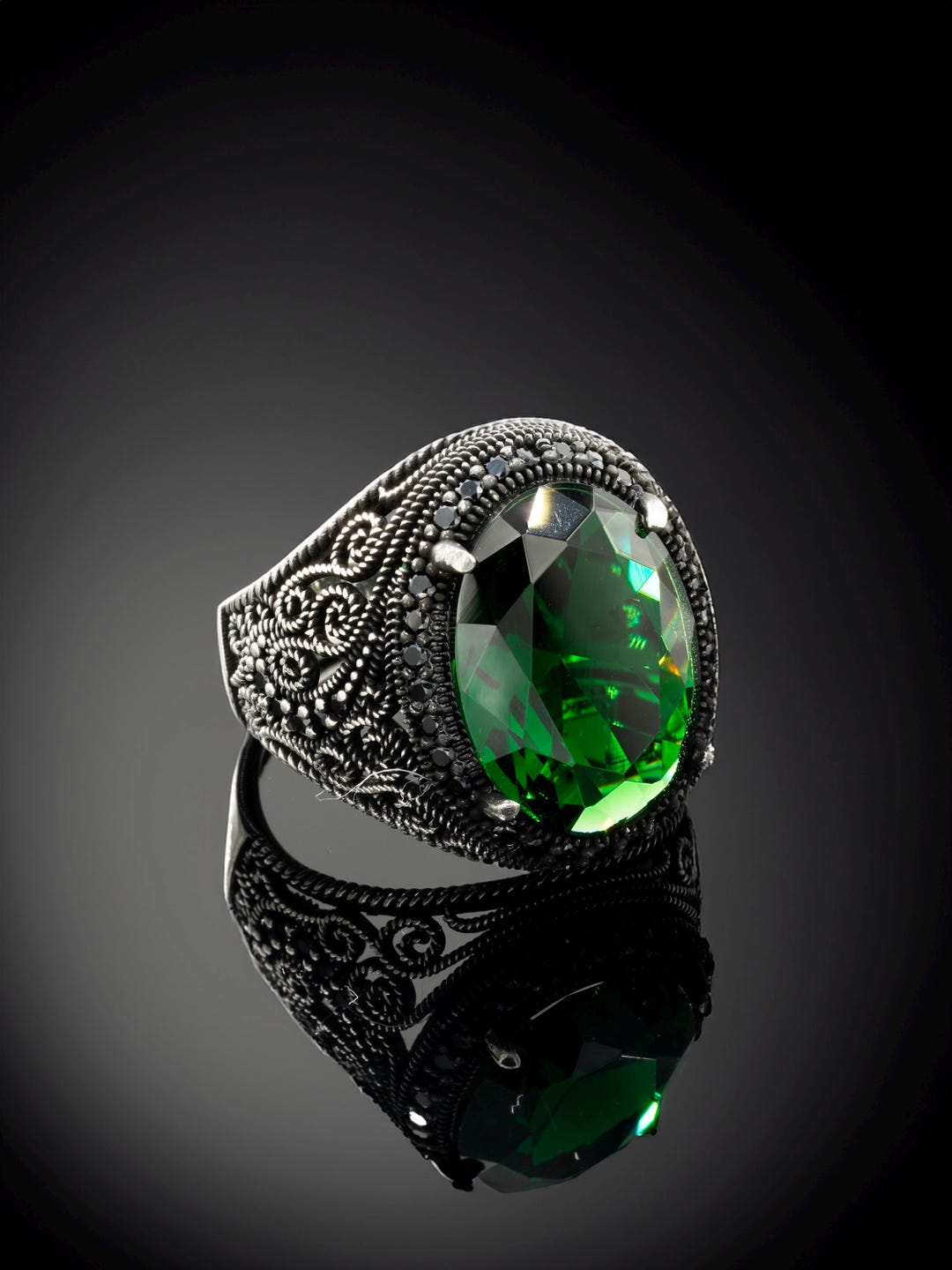 Handmade Sterling Silver Men's Ring: Green Zirconium Gemstone - Etsy