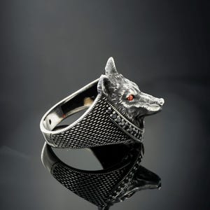Handmade Silver Wolf Ring With Red Eyes, Red Stone Wolf Ring, Animal ...