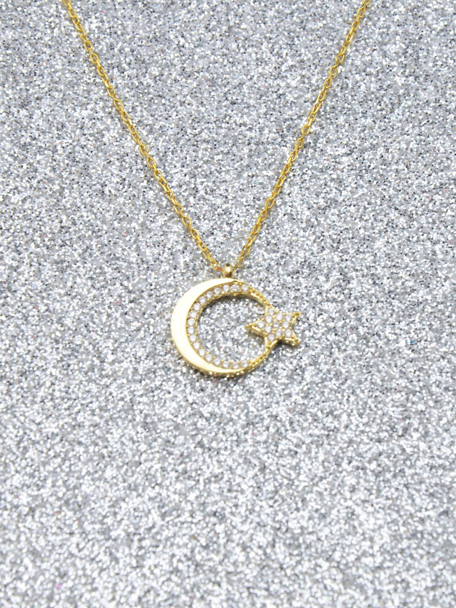 Sterling Silver Turkish Flag Necklace With Gold Plating, Elegant ...