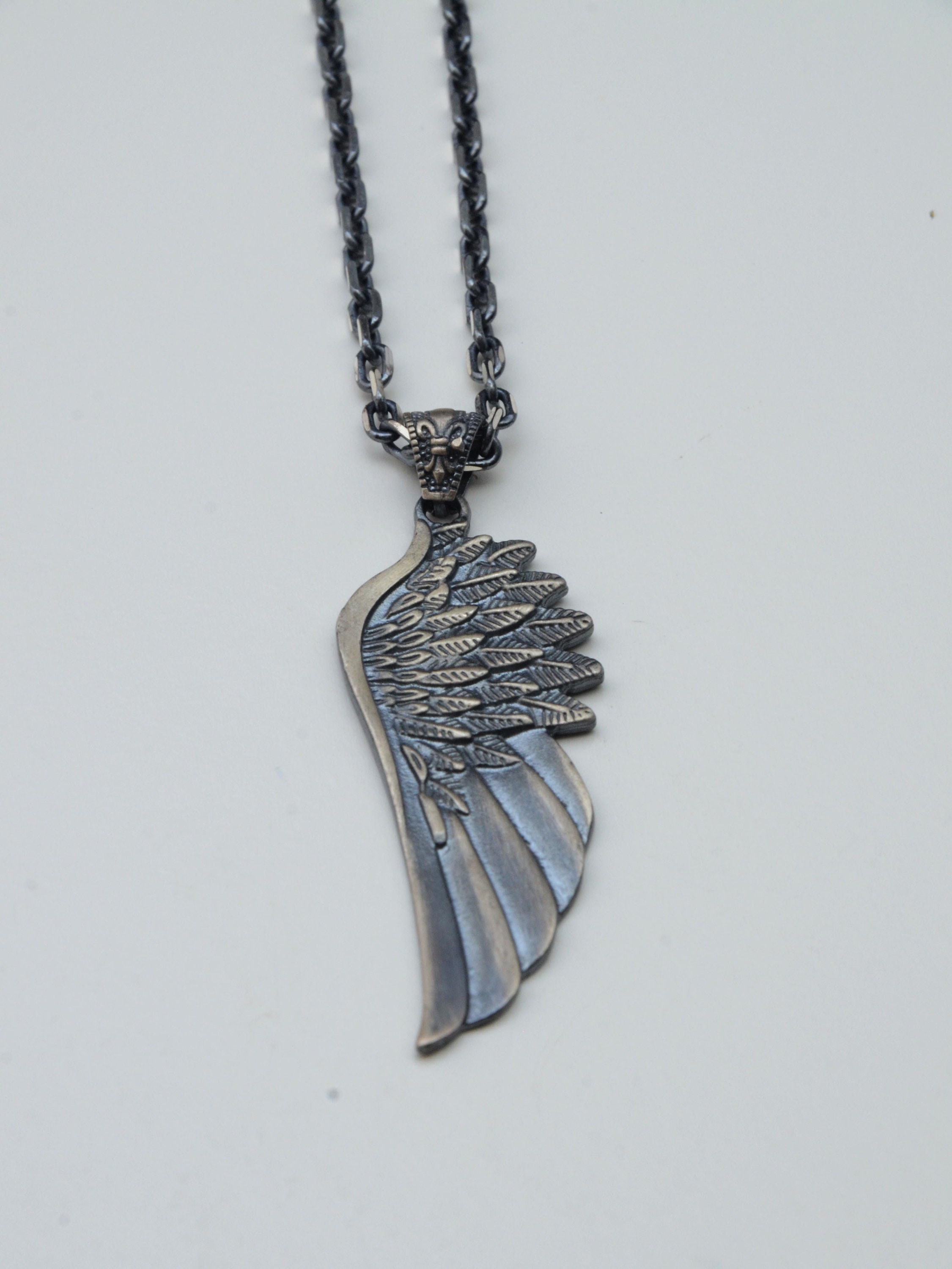 Oxidized Silver Handmade Angel Wing Necklace, Handcrafted Angel Wing ...