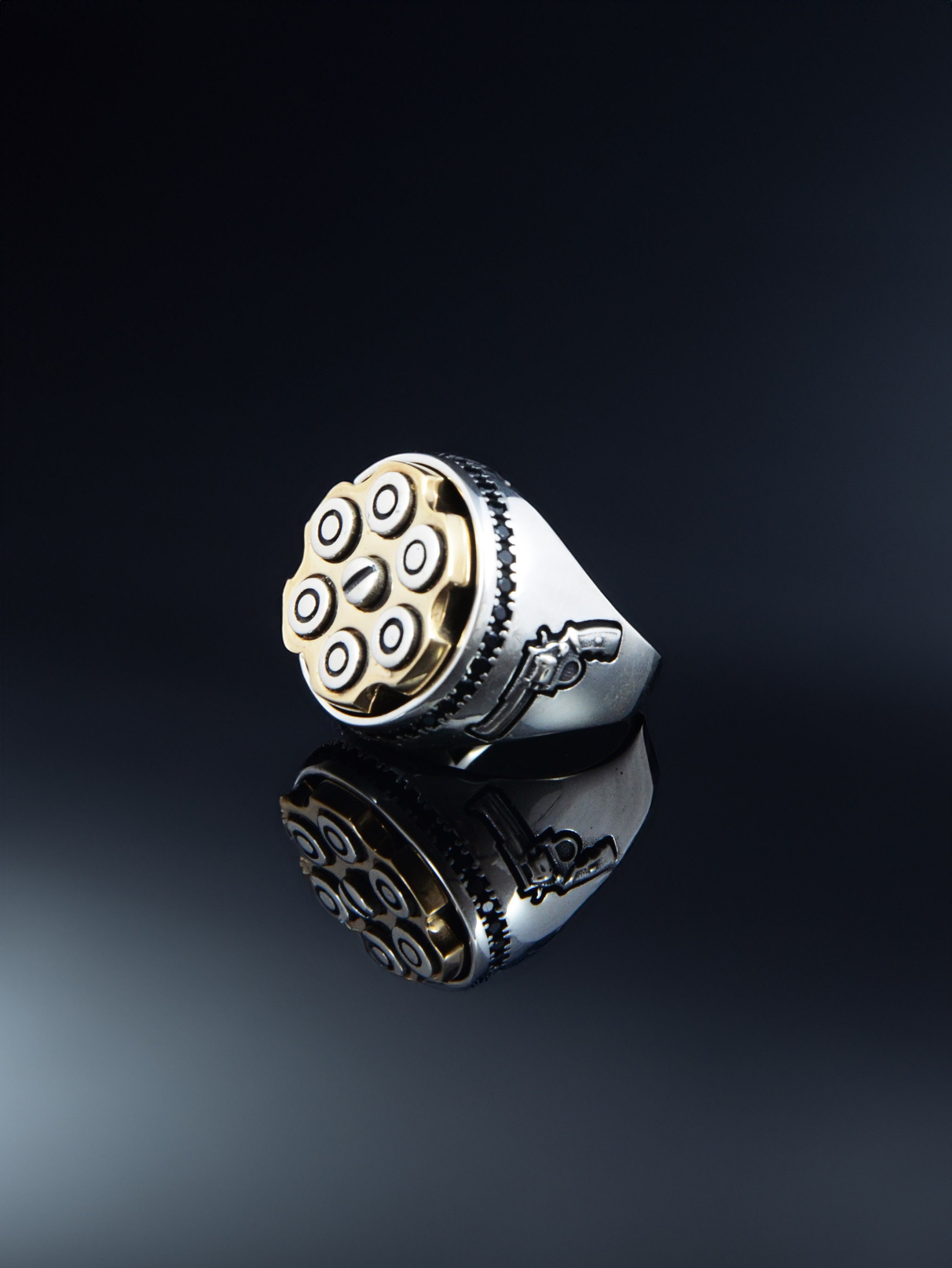 Men's Revolver Bullets Ring, Russian Roulette Ring, Weapon Ring, Pistol ...