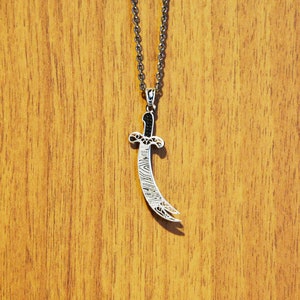 Luxurious White Stones Silver Minimalist White Zulfikar Sword Necklace ...