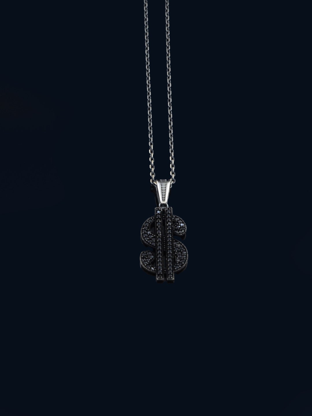 Luxury Dollar Sign Necklace, Silver Chain Dollar Sign Pendant, Hiphop ...