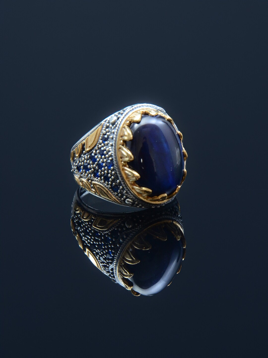 Handmade Sterling Silver Blue Tiger Eye Ring, Luxury Blue Tiger Eye ...