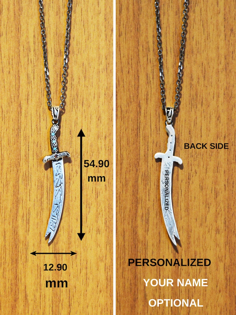 Handmade Personalized Zulfikar Sword Silver Necklace, Traditional ...