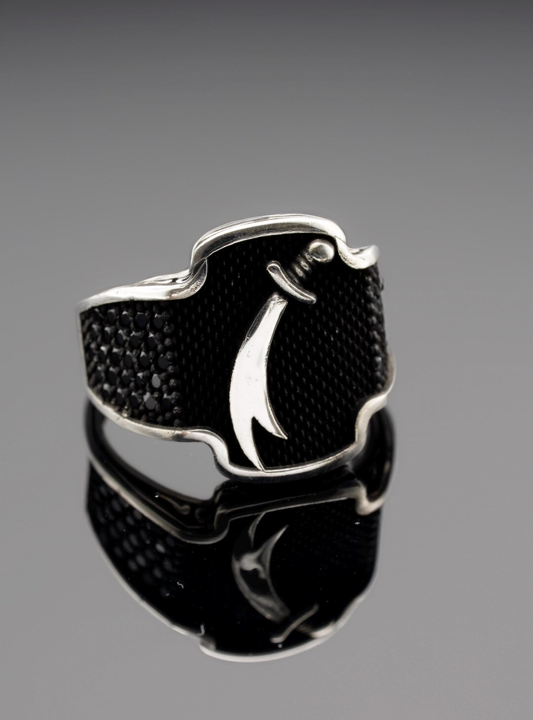 Men's Sterling Silver Zulfiqar Sword Ring: Black Onyx Islamic Jewelry ...