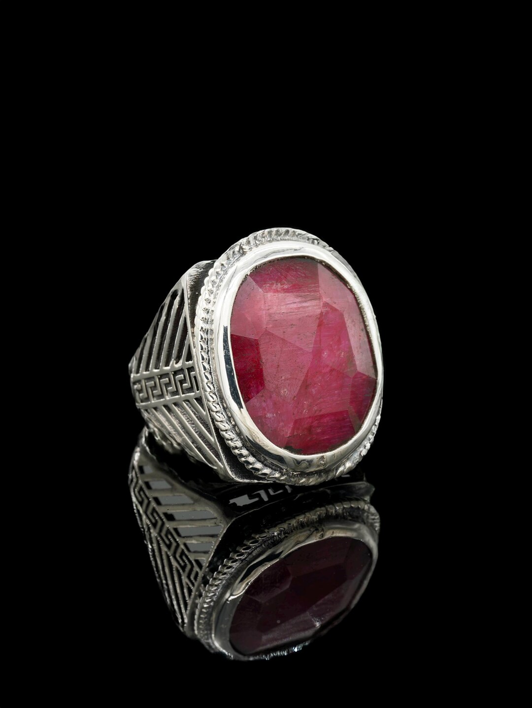 Luxury Design 925 Sterling Silver Men's Ring With Natural Ruby Stone ...