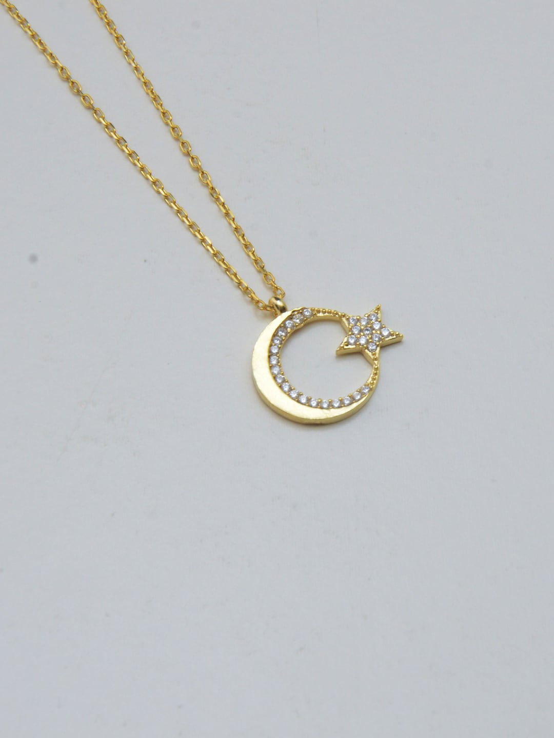 Sterling Silver Turkish Flag Necklace With Gold Plating, Elegant ...