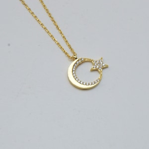 Sterling Silver Turkish Flag Necklace With Gold Plating, Elegant ...