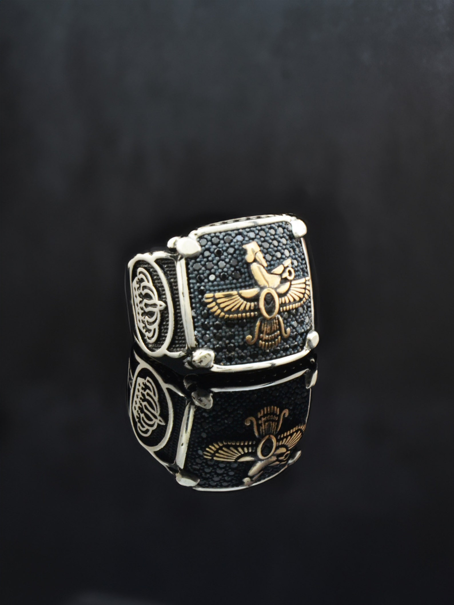 Faravahar Ahura Mazda King Ring, Lucky King Ahura Mazda Silver Ring ...
