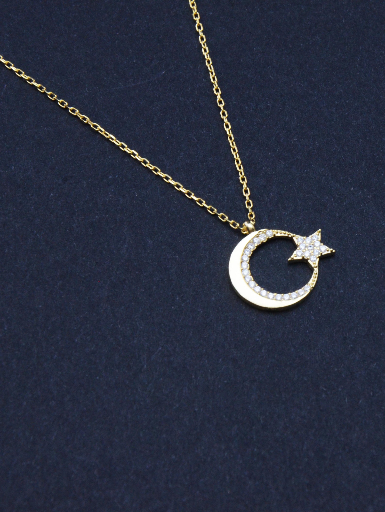 Sterling Silver Turkish Flag Necklace With Gold Plating, Elegant ...