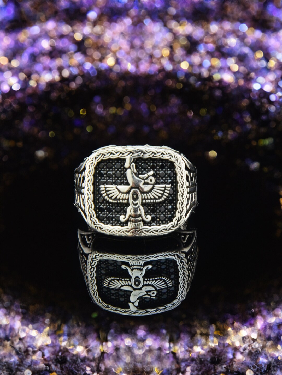 Faravahar Ahura Mazda Handmade Silver Ring, Ancient Silver Ring, Ahura ...