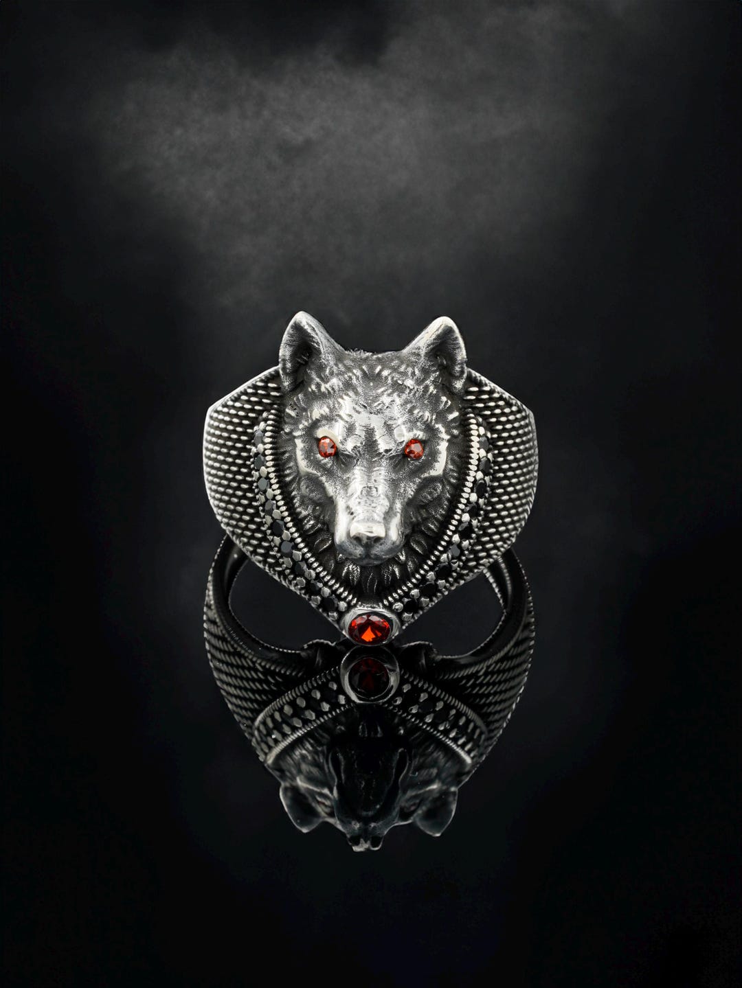 Handmade Silver Wolf Ring With Red Eyes, Red Stone Wolf Ring, Animal ...