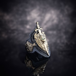 Handmade Warrior Sword Lion Free Size Luxury Ring, Green Eye Leo ...