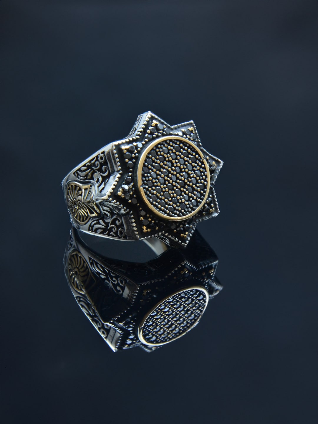 Star of King Solomon Silver Ring, Luxury Handmade Black Stone ...
