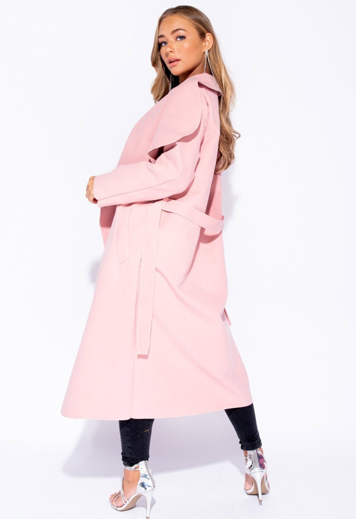 Pink Plus Size Waterfall Collar Belted Duster Coat - Etsy