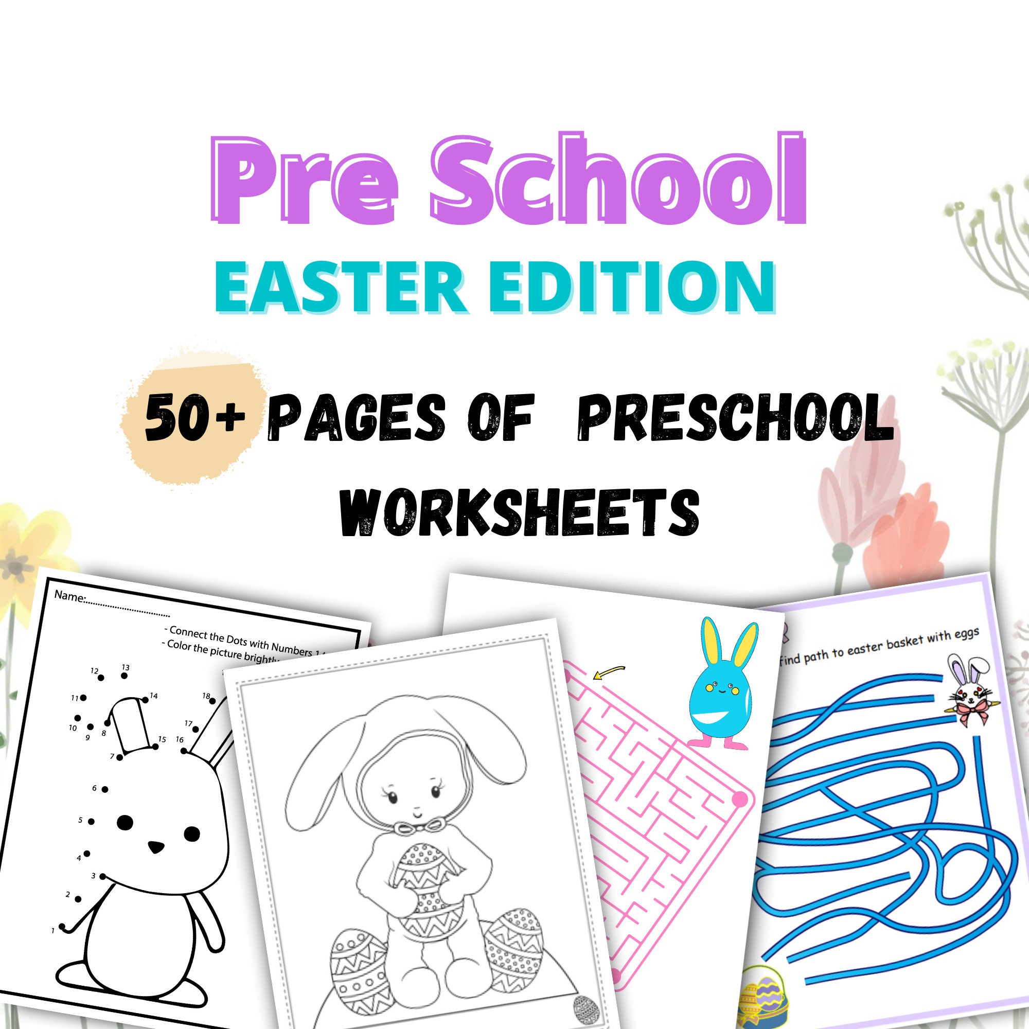 Printable Easter Activities Bundle 52 Pages of Coloring, Connect the ...