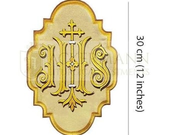 Liturgical Church Emblem, IHS Hand-embroidered Sewn on Applique on Red ...