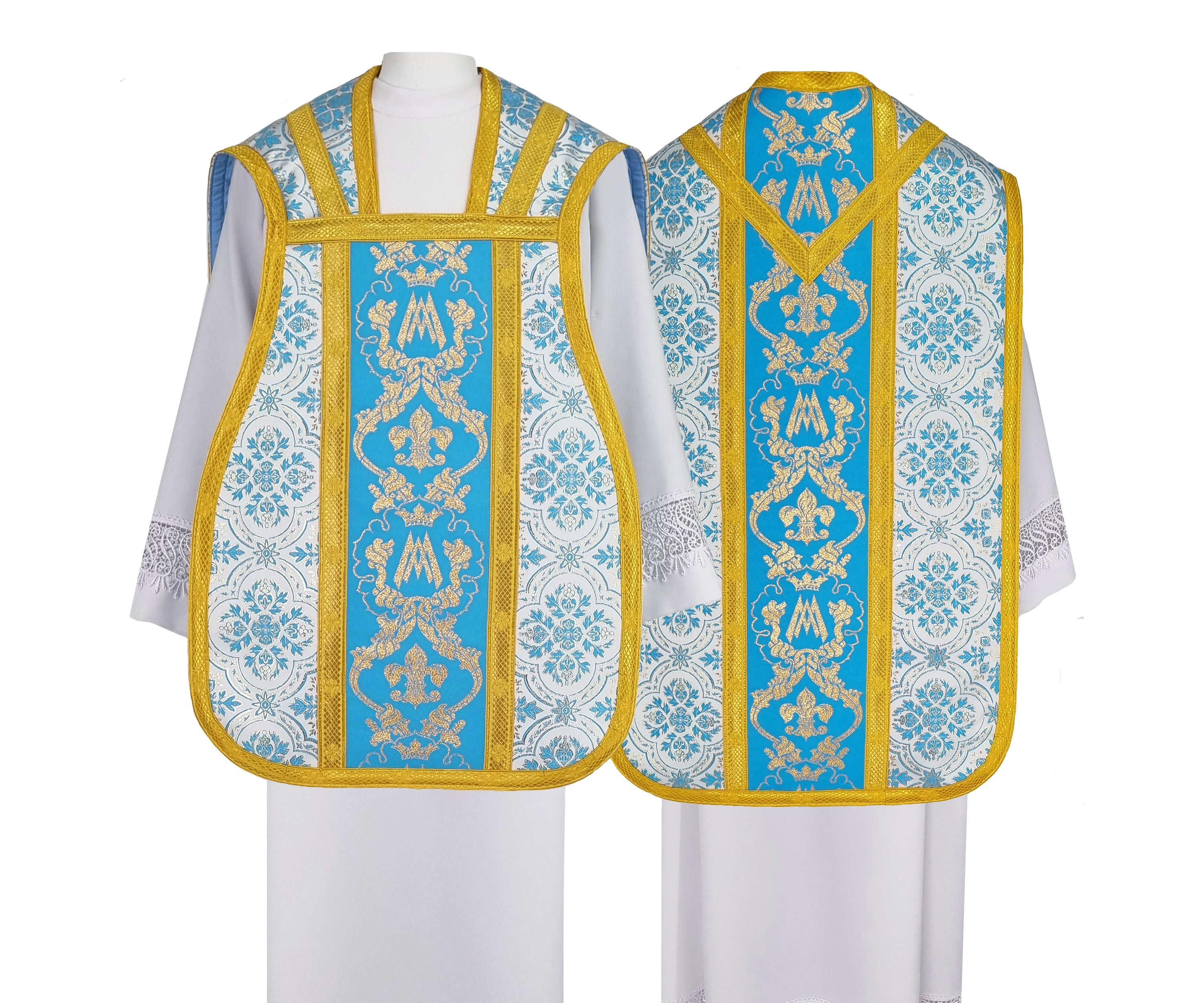 Blue Marian Roman Chasuble With Stole, Burse, Maniple and Chalice Veil ...