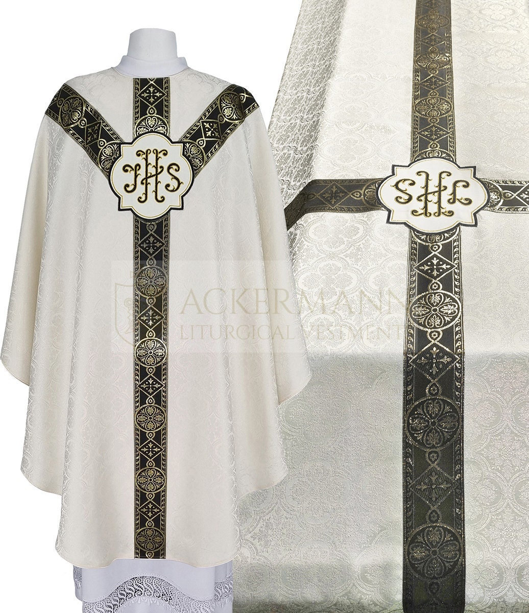 Funeral Set of Chasuble and Funeral Pall in Cream With Black Orphreys ...