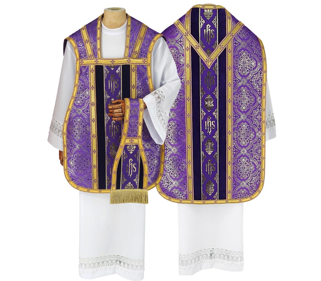 Roman Chasuble With Stole, Burse, Maniple and Chalice Veil - Etsy