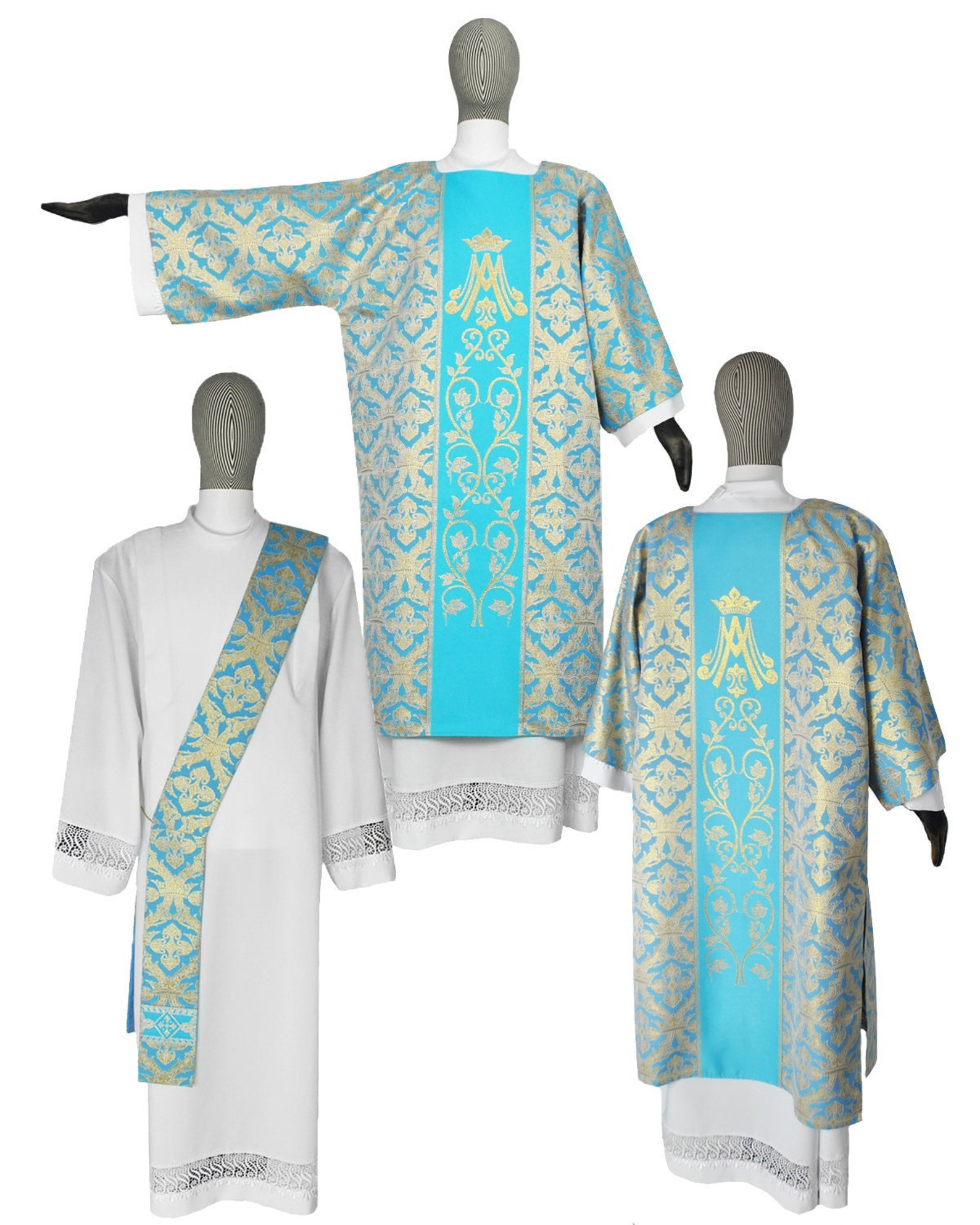 Marian Dalmatic With Deacon Stole Decorated of Woven Liturgical Pattern ...