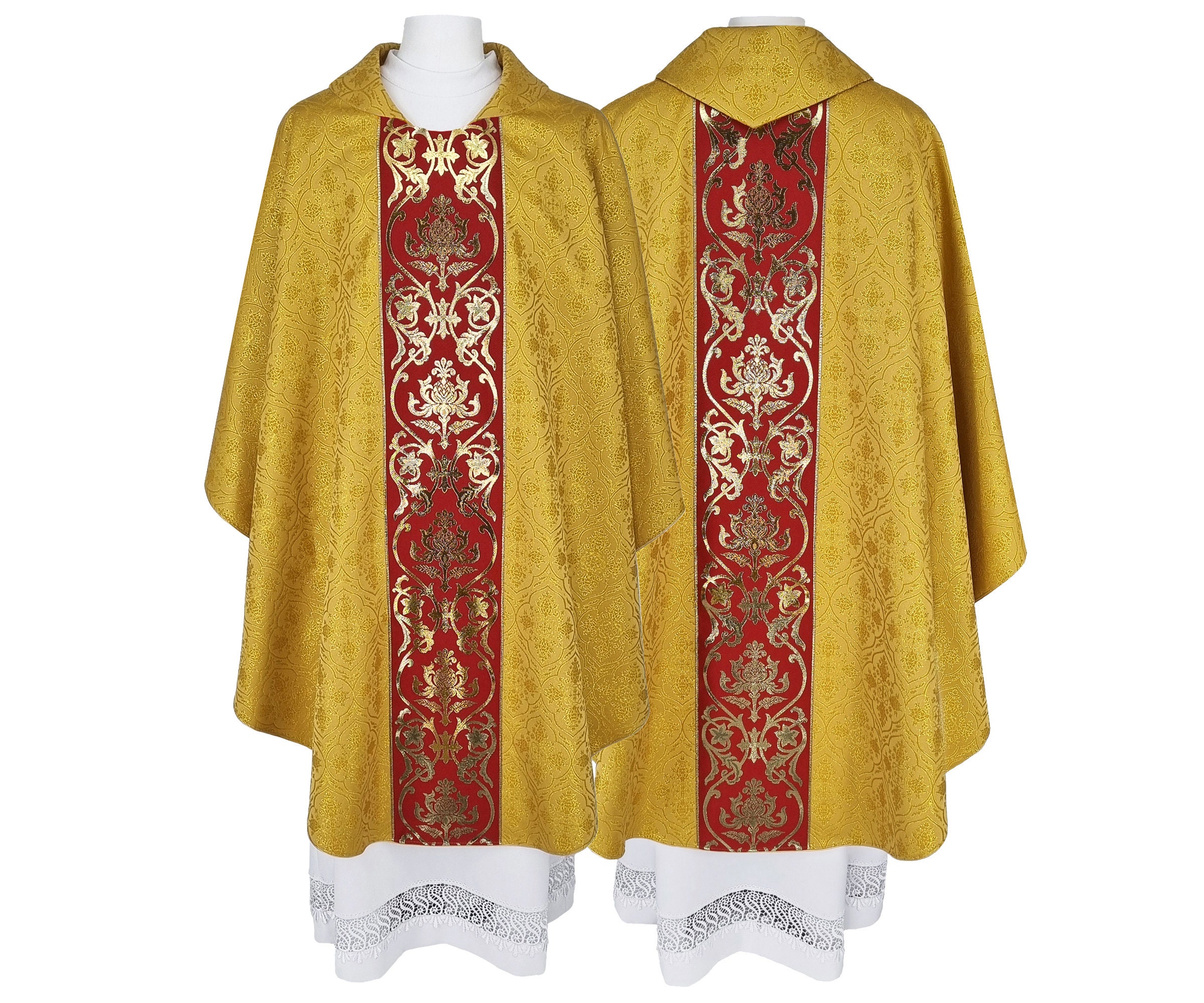 Gothic Chasuble and Stole, Vestment for Priest Decorated of Red Woven ...