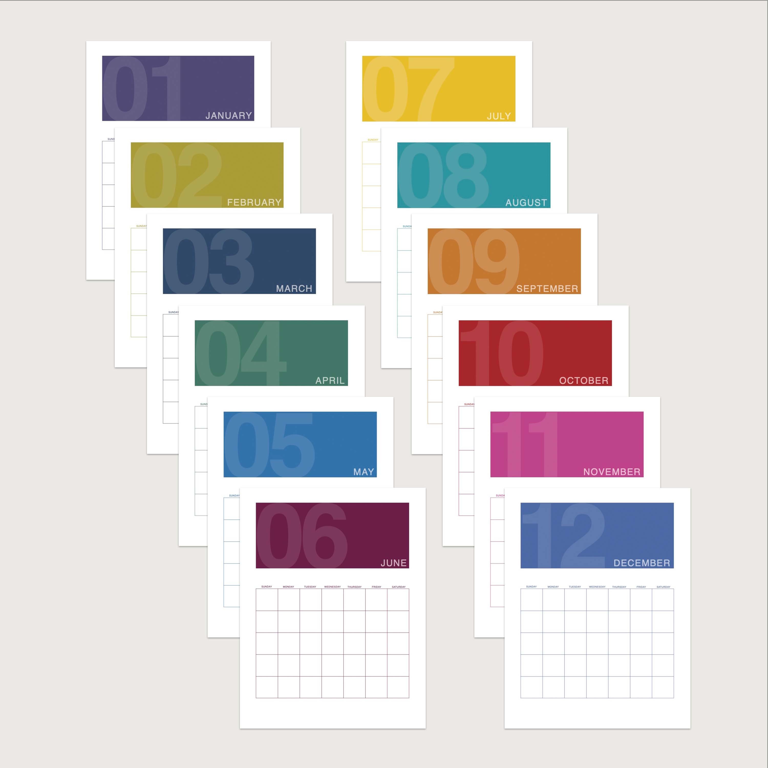 Colorful Monthly Blank Calendar | Letter A4 | Portrait | Download ...