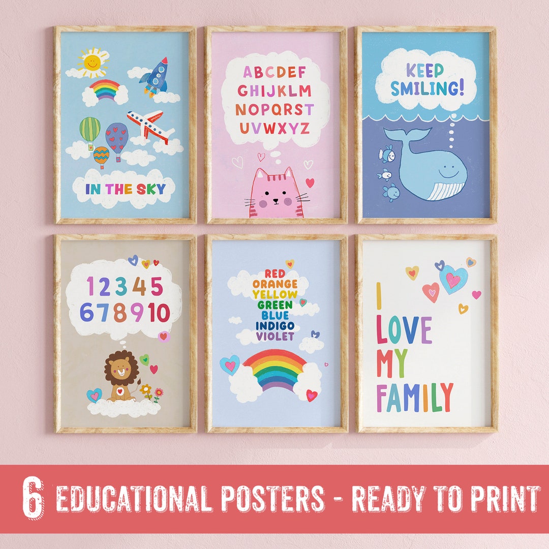 Set of 6 Educational Posters, Homeschool Printables, Toddler Playroom ...