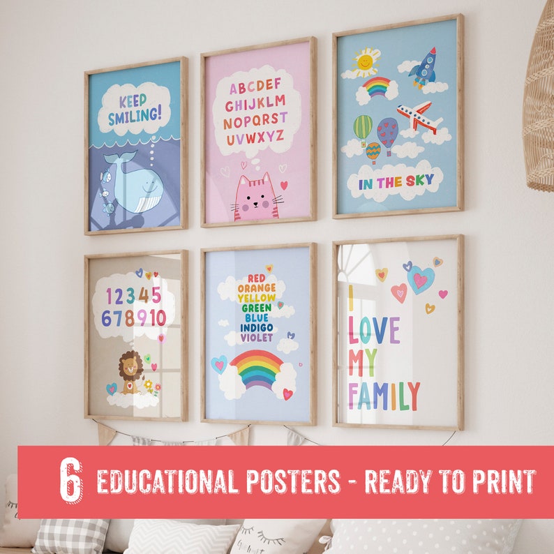 Set of 6 Educational Posters Homeschool Printables Toddler - Etsy