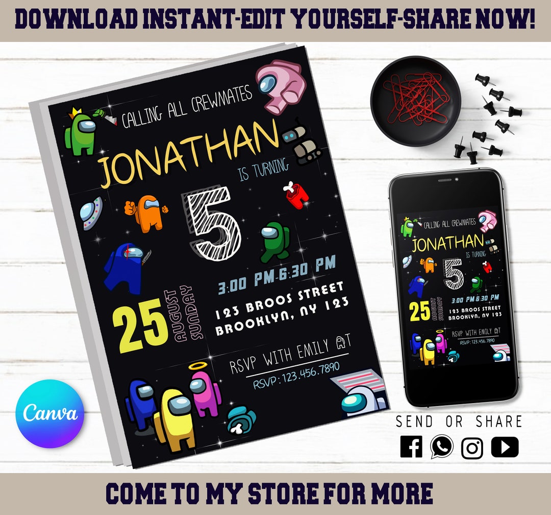 Among Us Invitation - Editable Kids Invitation - Kids Digital Invite ...