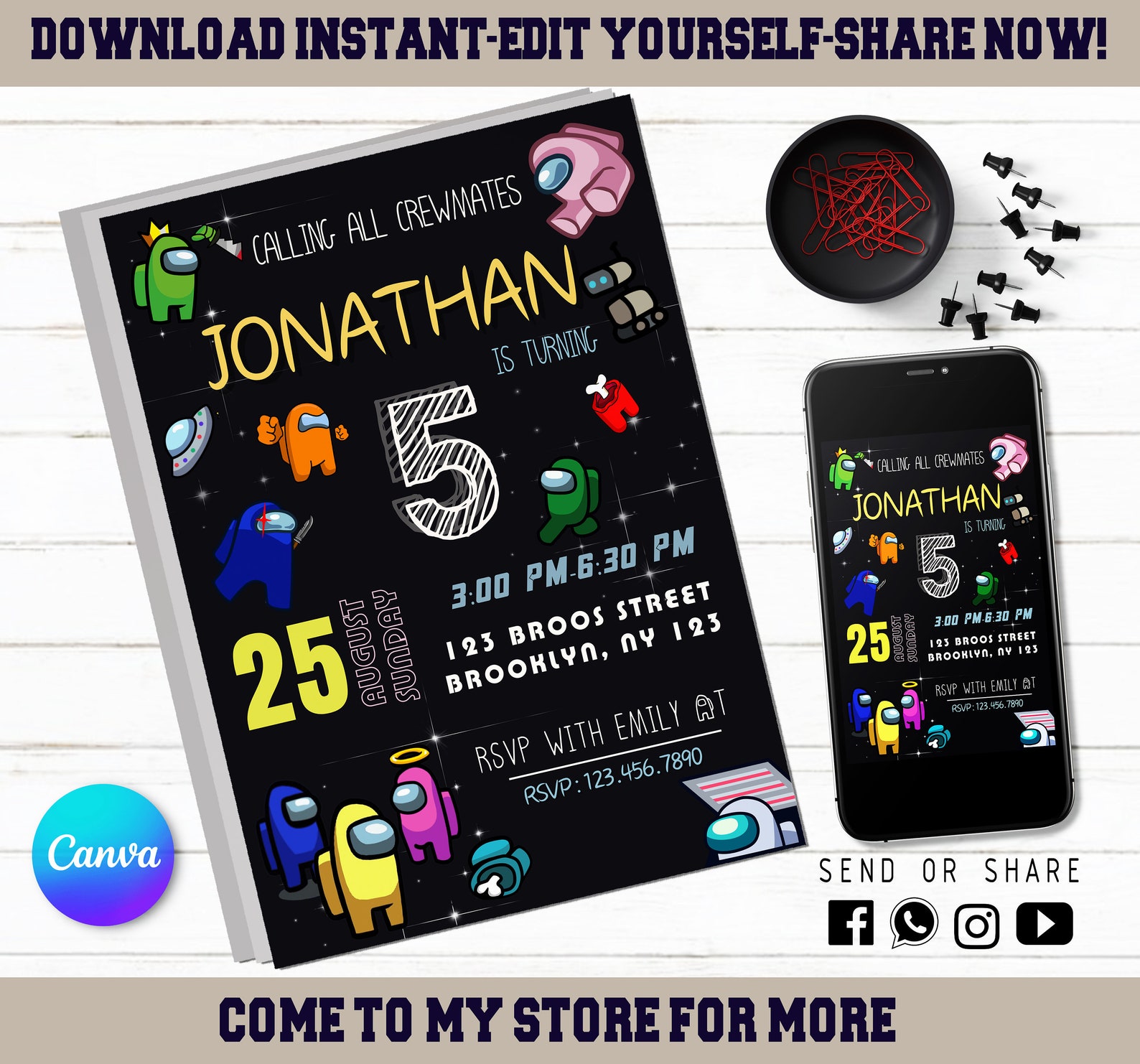 Among Us Invitation - Editable Kids Invitation - Kids Digital Invite ...