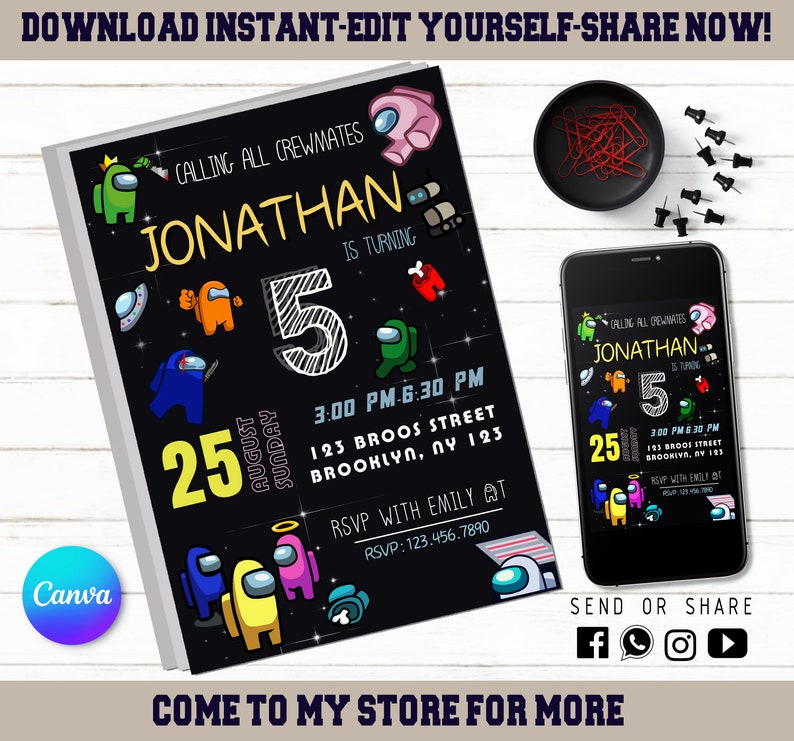 Among Us Invitation - Editable Kids Invitation - Kids Digital Invite ...
