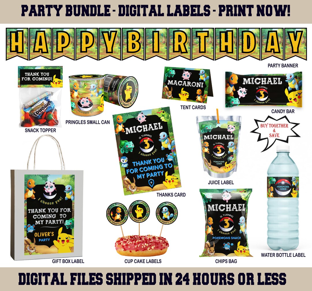 Labels for Pokemon Party Pack - Chip Bag - Favor Bag - Juice - Water ...