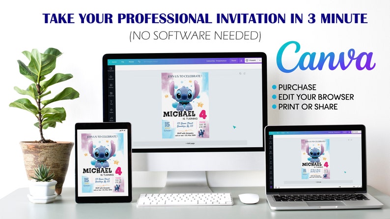 Stitch Birthday Invitation - Editable Kids Invite - Kids Digital Invite ...