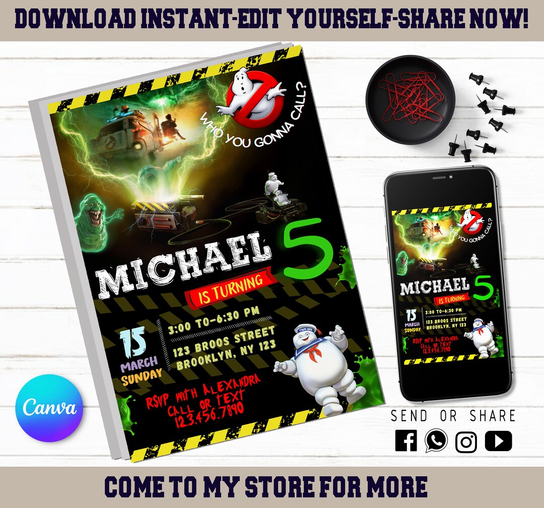 Ghostbusters Invitation Editable Kids Invite Kids Digital - Etsy