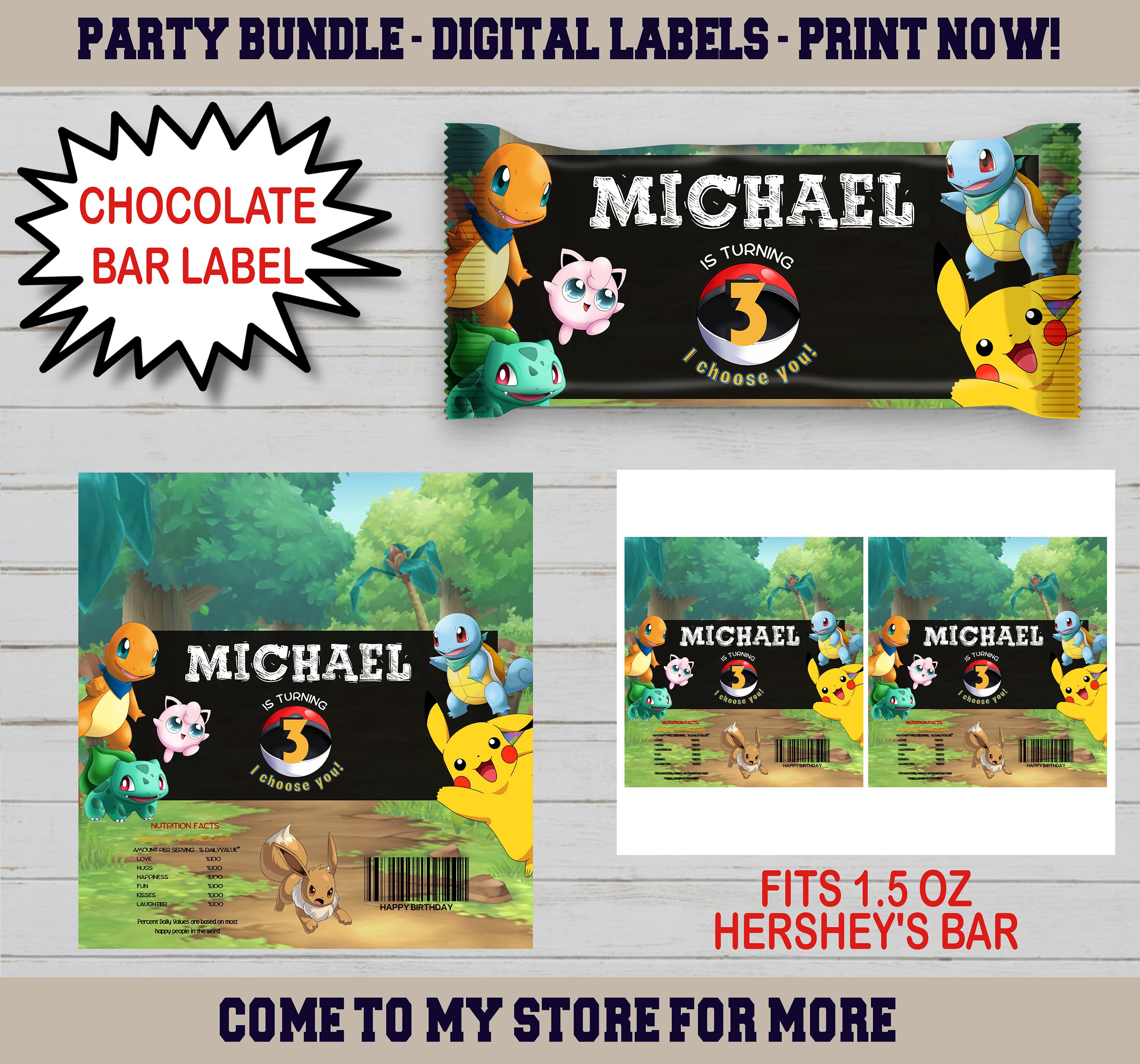 Labels for Pokemon Party Pack Chip Bag Favor Bag Juice Water Bottle ...