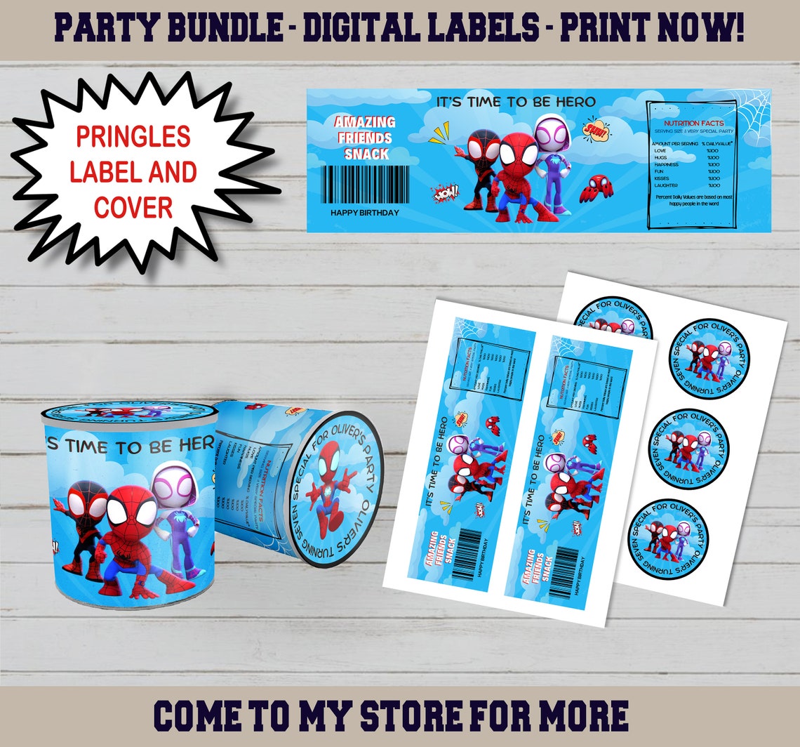 Label for Spidey and His Friends Party Pack Chip Bag Favor Bag Juice ...