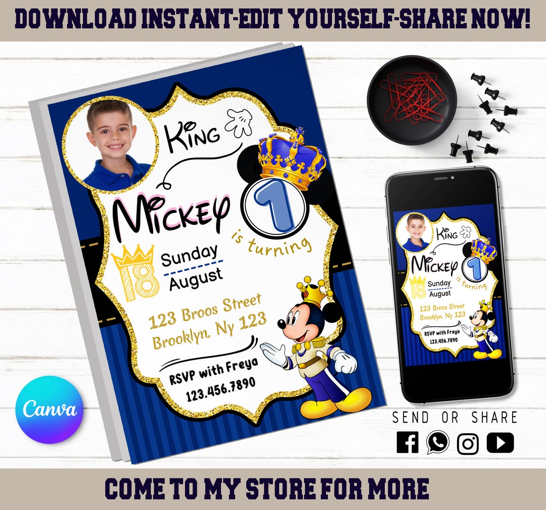 Mickey Royal Invitation - Editable Kids Invitation - Kids Digital ...