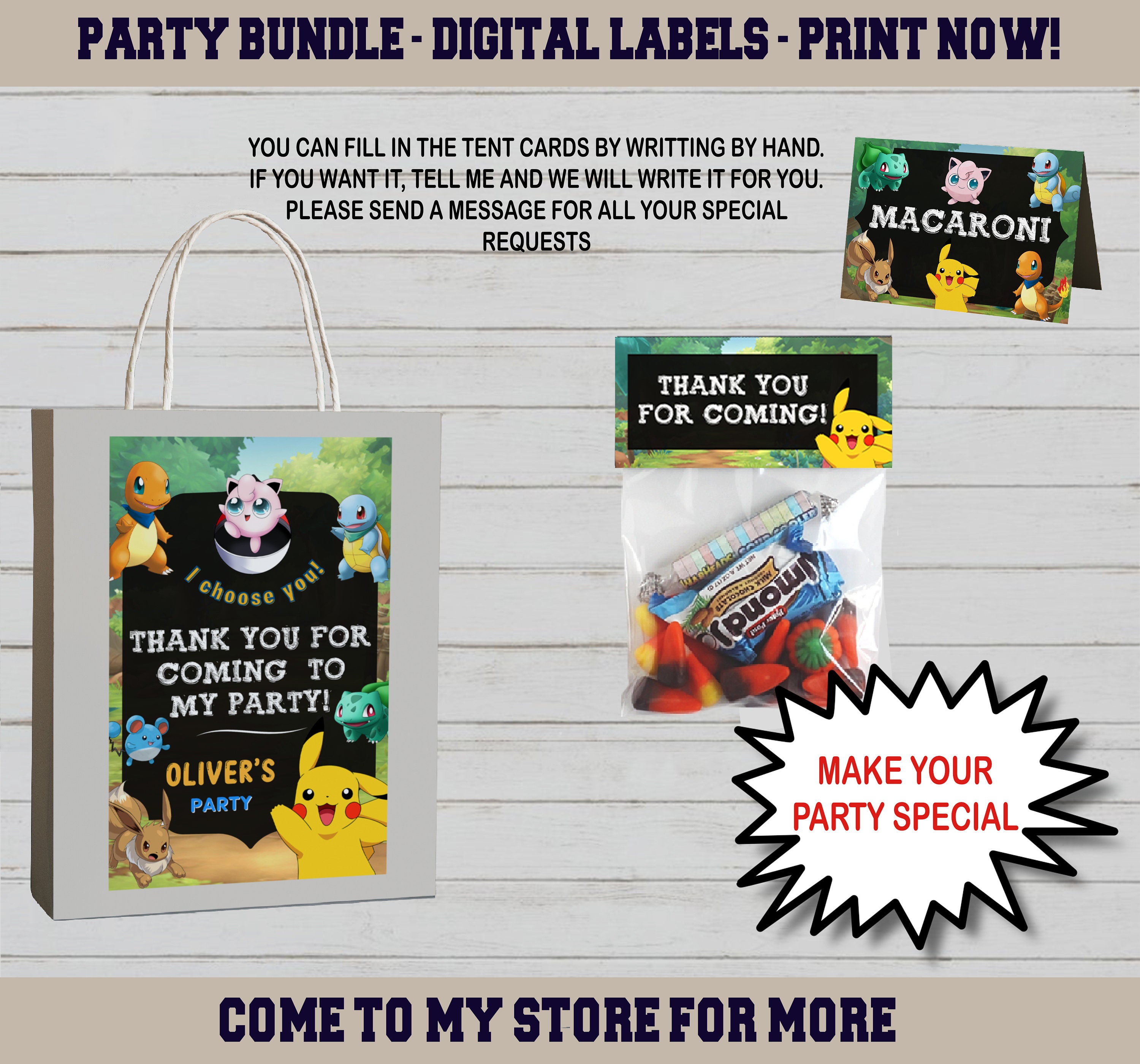 Labels for Pokemon Party Pack Chip Bag Favor Bag Juice Water Bottle ...
