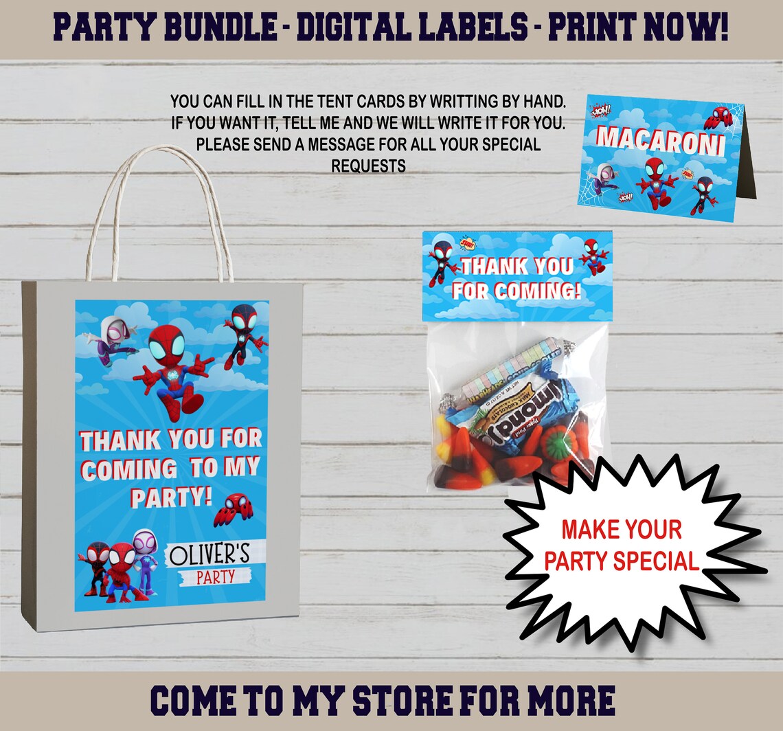 Label for Spidey and His Friends Party Pack Chip Bag Favor Bag Juice ...