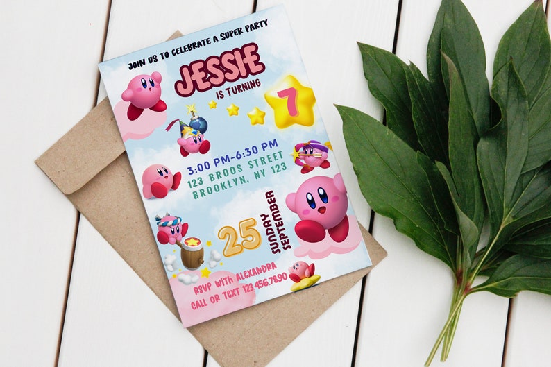 Kirby Invitation - Editable Kids Invitation - Kids Digital Invite ...