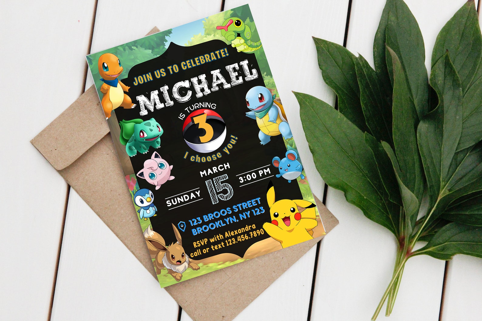 Pokemon Bday Invitation Editable Kids Invitation Kids Digital Invite ...