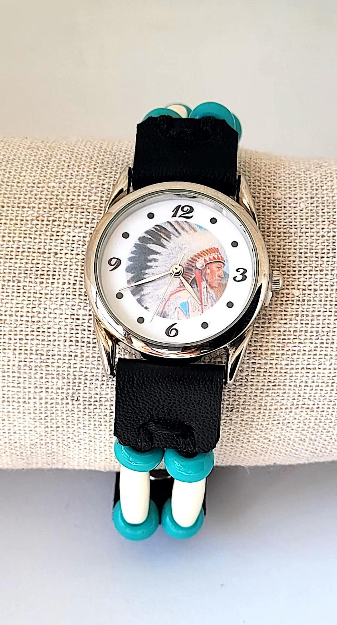Watch With Indian Chief Motif Dial and Leather Strap - Etsy