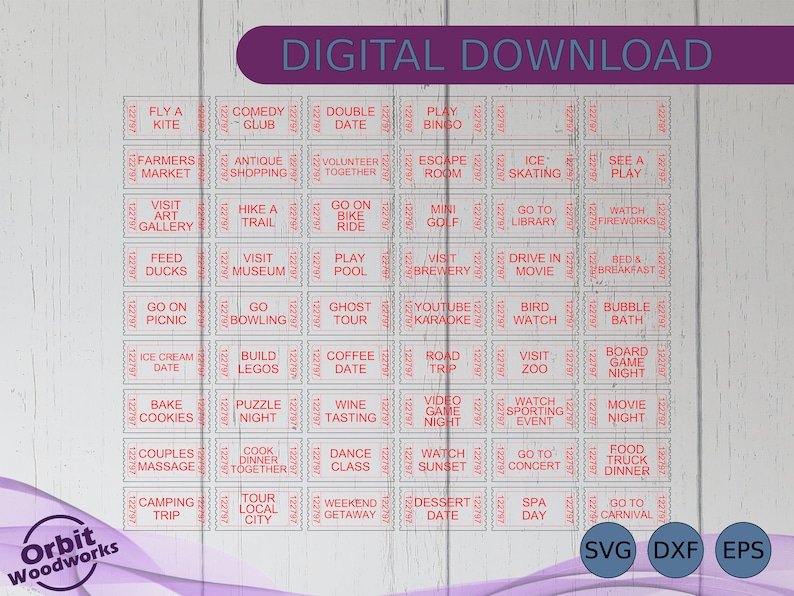 Date Night Ticket SVG Bundle of 52, Valentines Day Gift, Anniversary ...