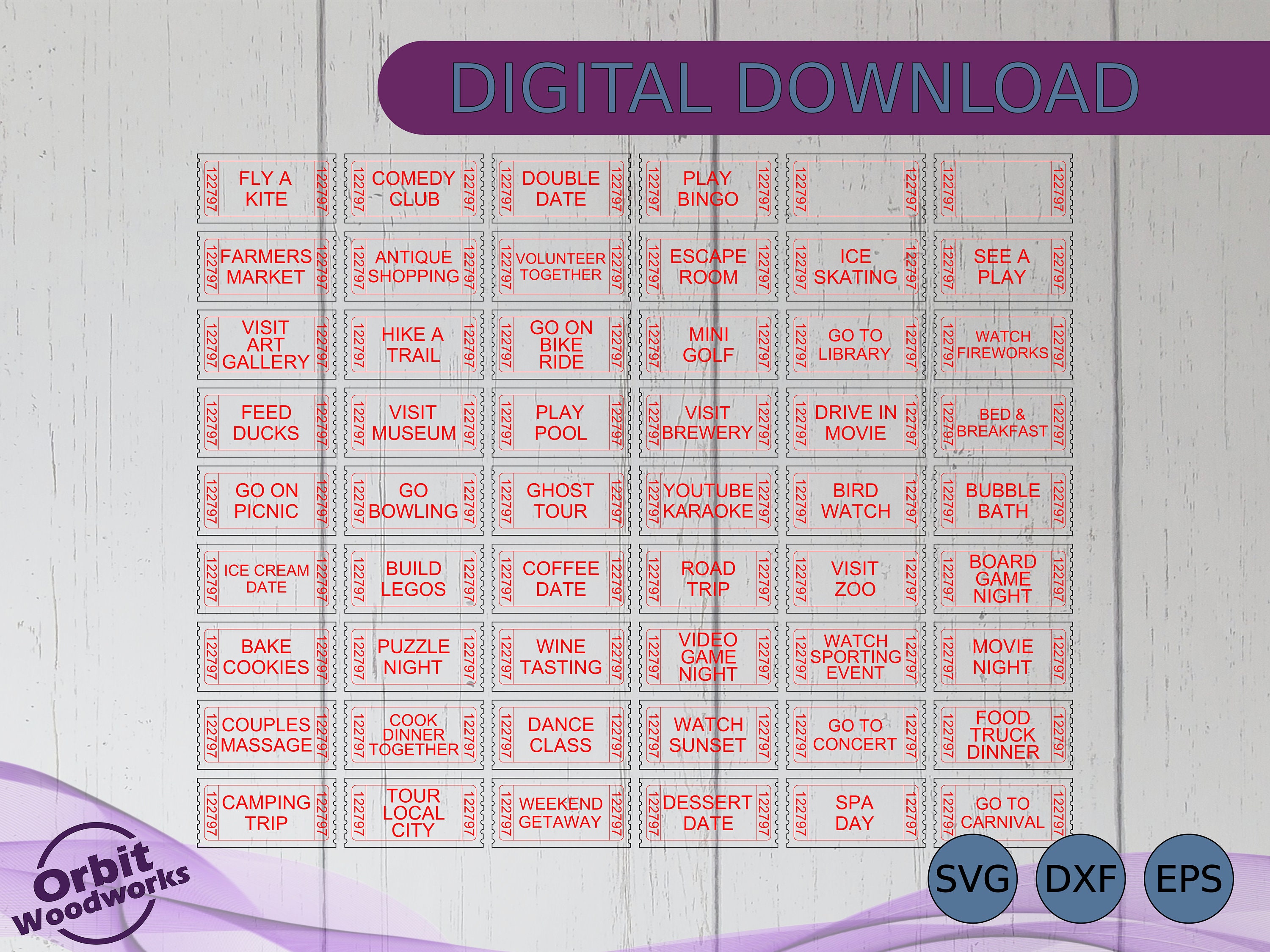 Date Night Ticket SVG Bundle of 52, Valentines Day Gift, Anniversary ...