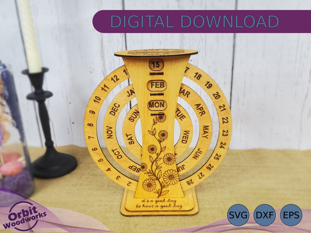 Wooden Perpetual Calendar, 2024 Calendar, Eternal Ornamental Design ...