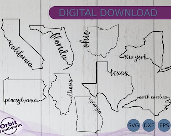 All 50 States Outlines Bundle SVG DXF EPS, United States Clipart, Home ...