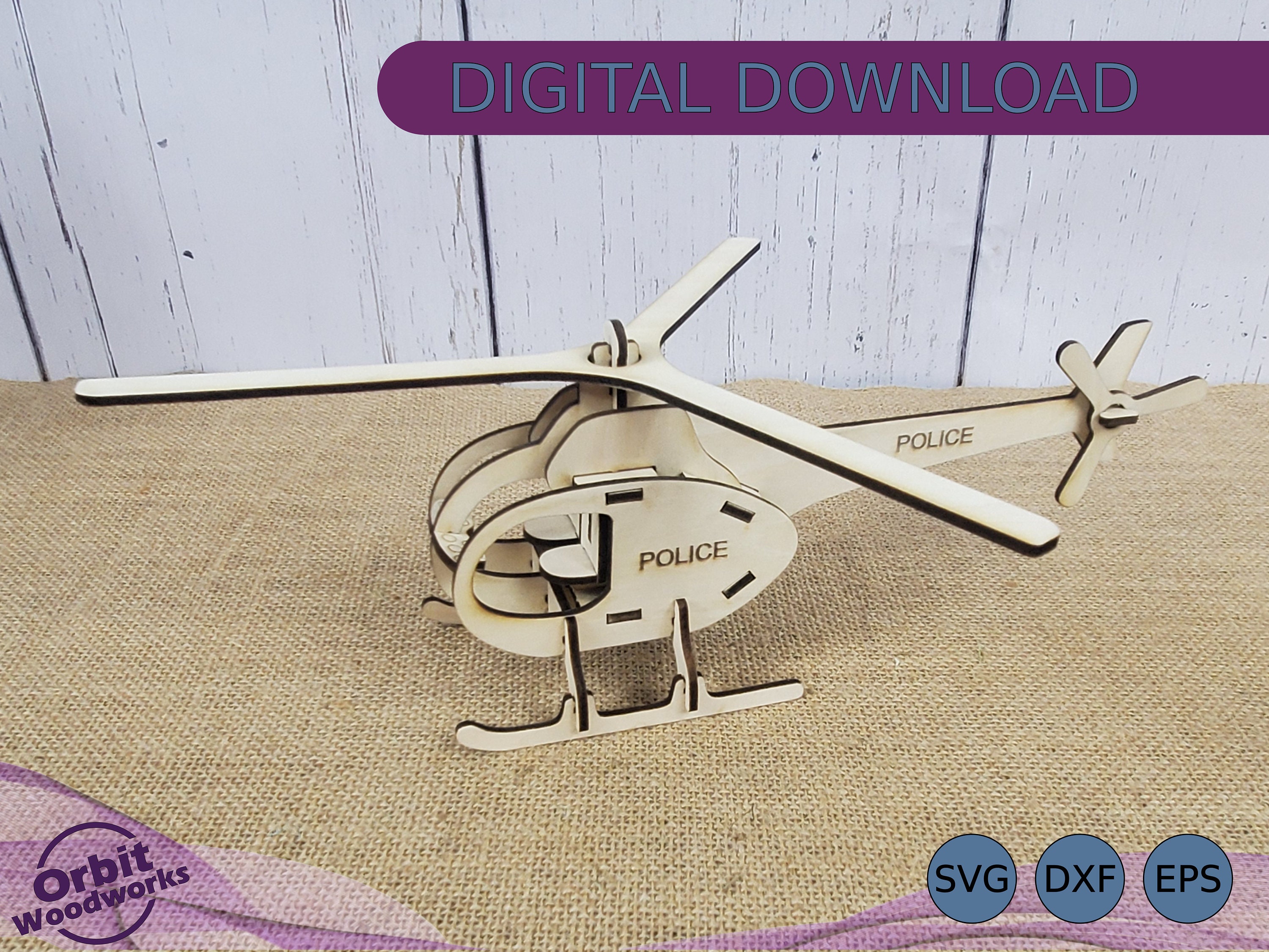 Wooden Helicopter 3D Puzzle, Kids Puzzle, Police Helicopter, First ...