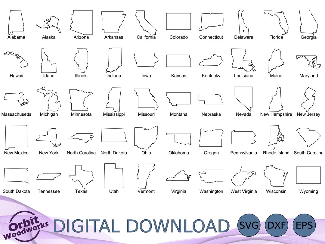 All 50 States Outlines Bundle SVG DXF EPS, United States Clipart, Home ...